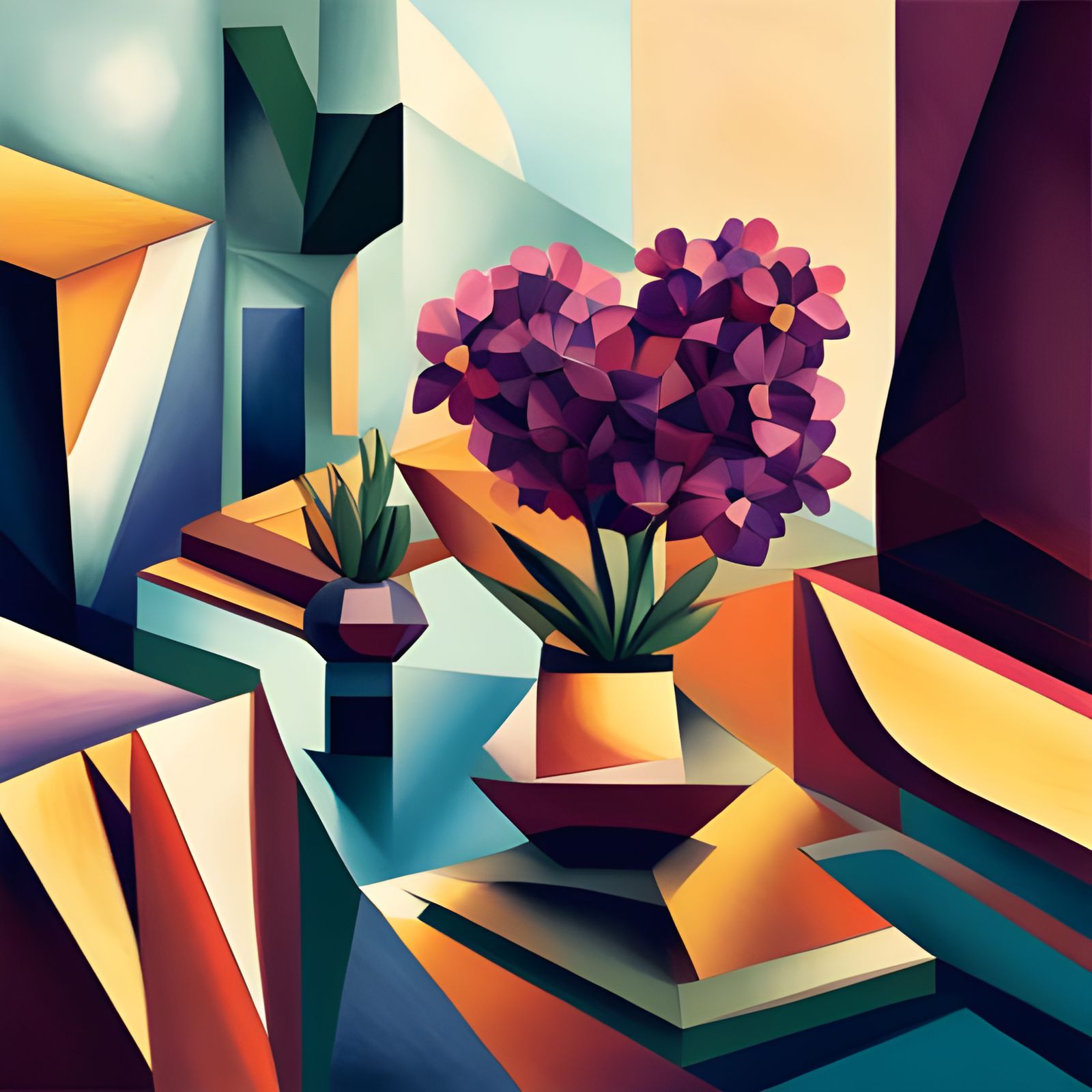 Cubist Lilacs: Flower Geometry - AI Generated Artwork - NightCafe Creator