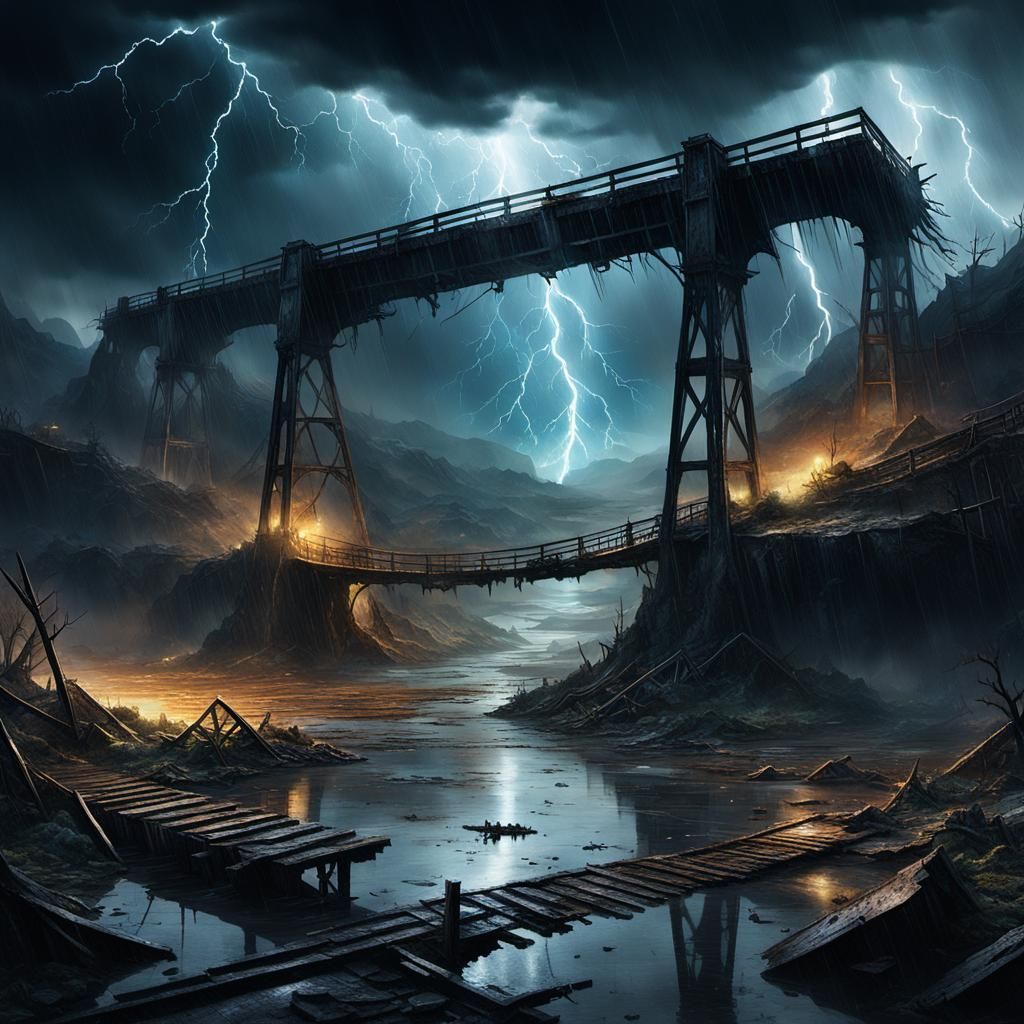 Dark and moody post-apocalyptic ultimate despair watercolor art of an ...