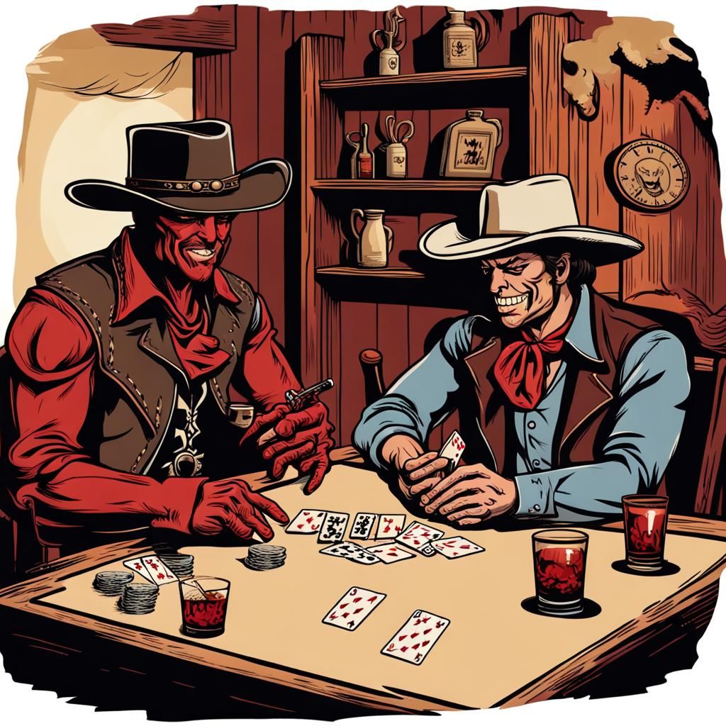 A wild west cowboy playing poker with the devil in a saloon - AI ...