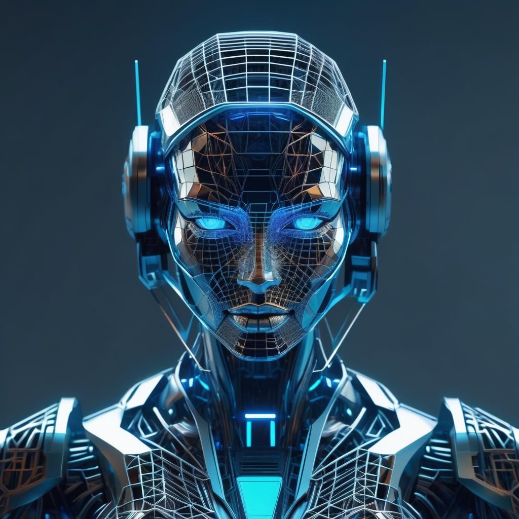A holographic-inspired futuristic female robot android, transparent ...