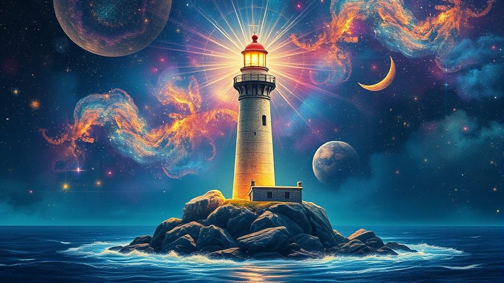 Cosmic Lighthouse Illuminates the Universe - AI Art