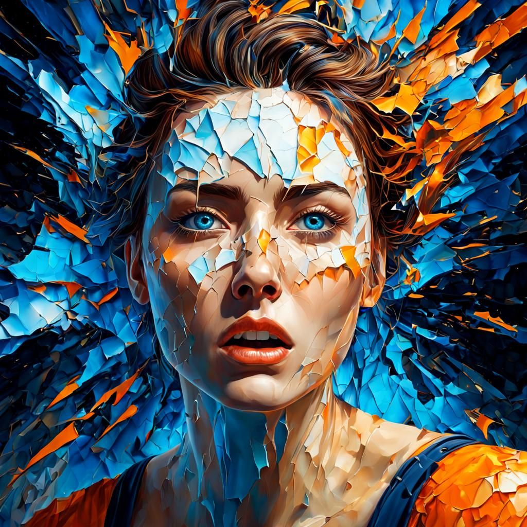 hyper-realistic digital painting of a young woman with an expression of ...