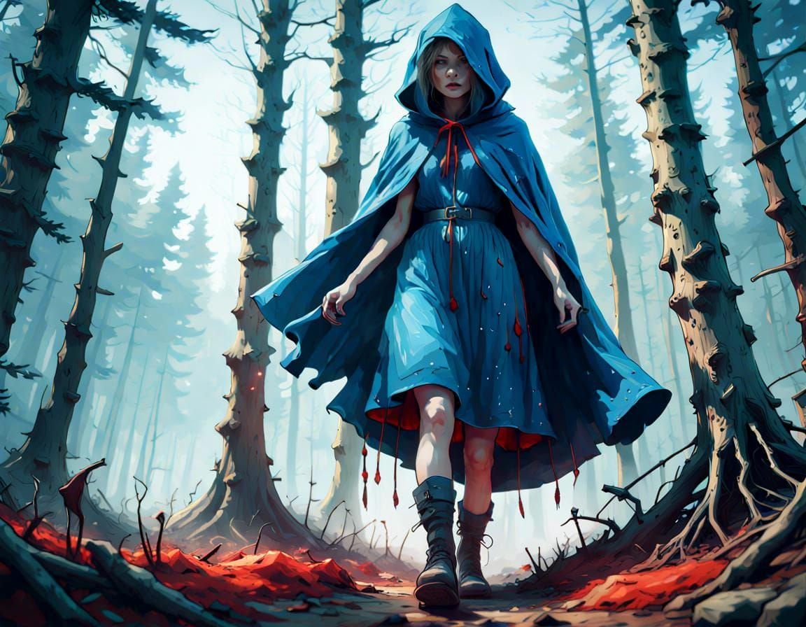 Terrifying Blue Riding Hood - AI Generated Artwork - NightCafe Creator
