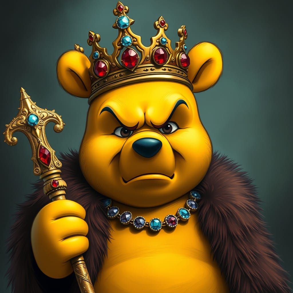 Winnie the Poobah - Angry Winnie the Pooh in Lavish Regalia