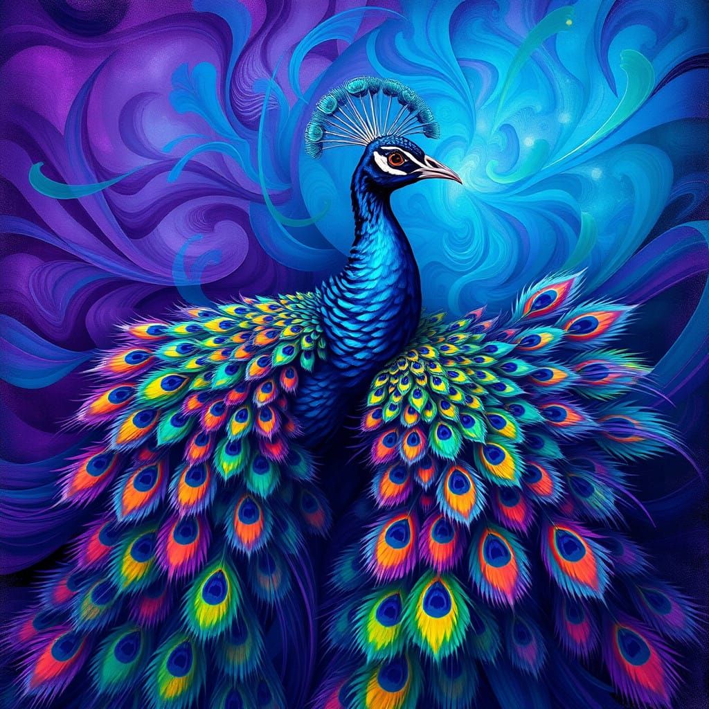 Trippy and quirky peacocks - Psychedelic Peacocks in Vibrant...