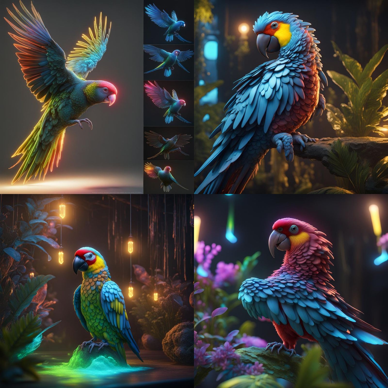 Bioluminescent parrot 8k resolution concept art dynamic lighting ...