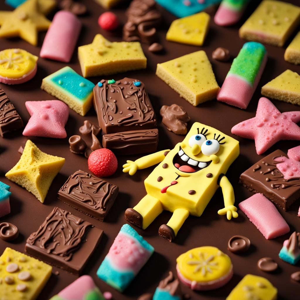 replica of sponge bob and patrick star made of chocolate - AI Generated ...