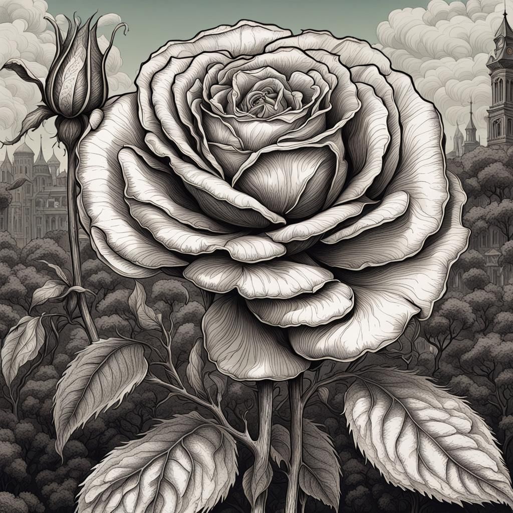 Botanical Ink Drawing of Rose - AI Generated Artwork - NightCafe Creator