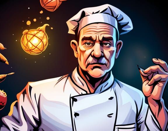 Scary chef, increased colors,give detailed face features, dramatic ...