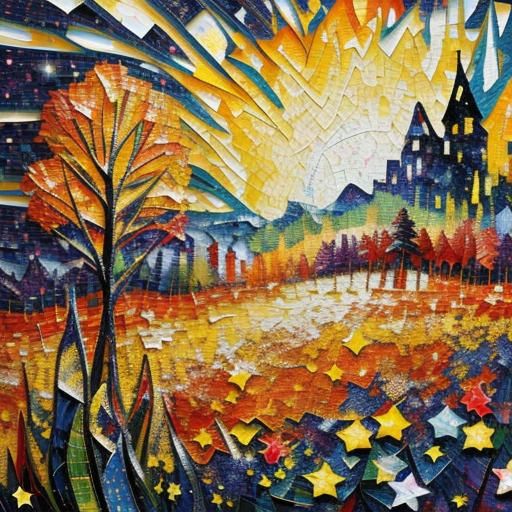 "The Starry Night". Beautiful rustic mosaic patchwork, abstract ...