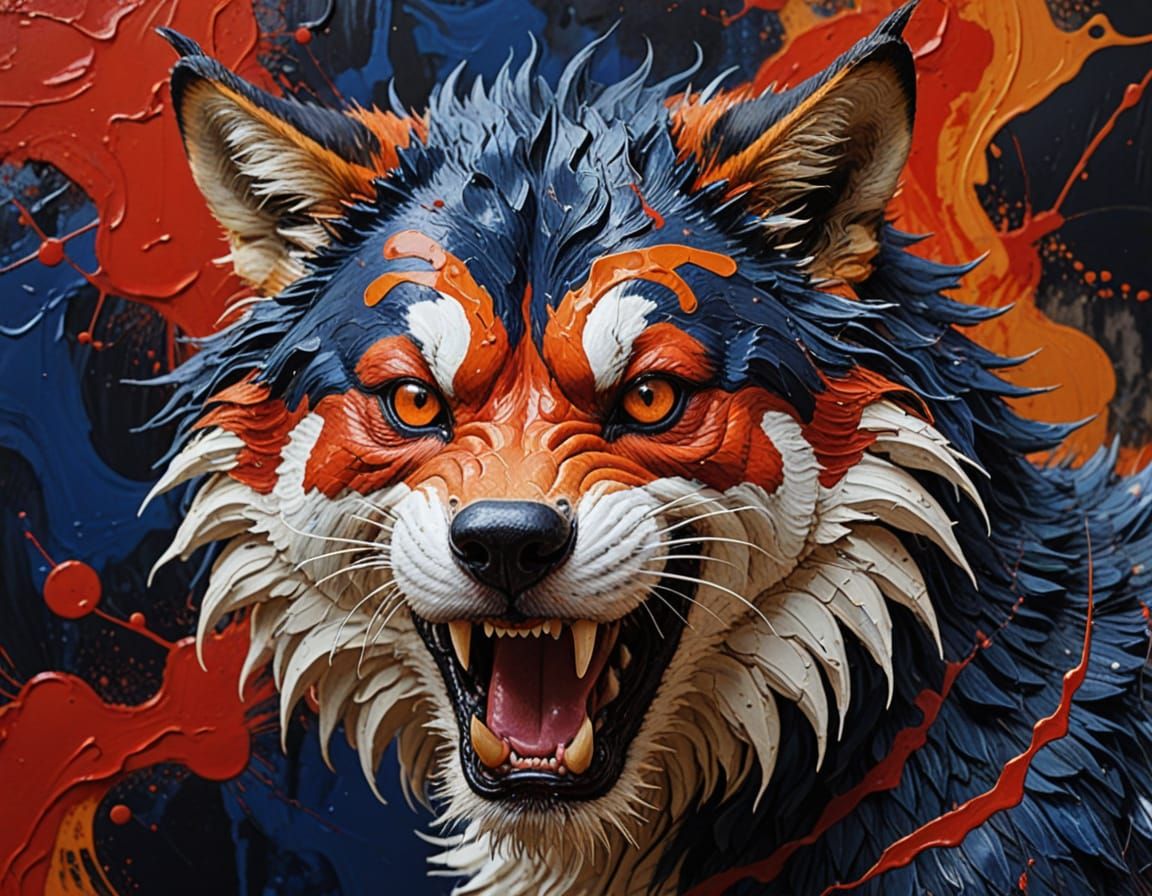 Surrealist Dragon Malamute Portrait in Vibrant, Wa... - AI Art