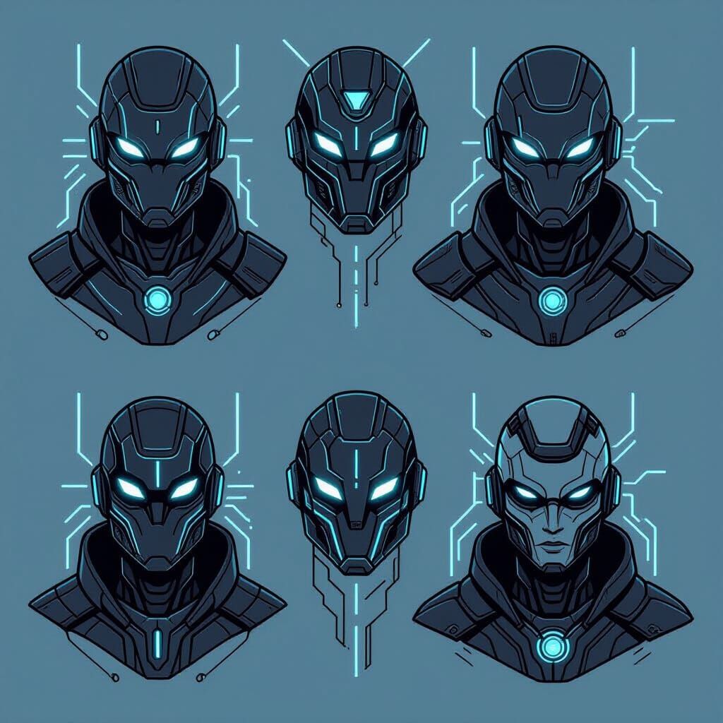 Cyberpunk Cyborg Flash Tattoo Sheet with Neon Acce... - AI Art