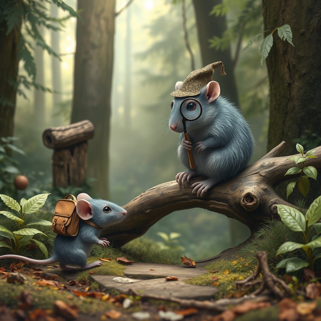 Whimsical Forest Encounter in Beatrix Potter Style - AI Art