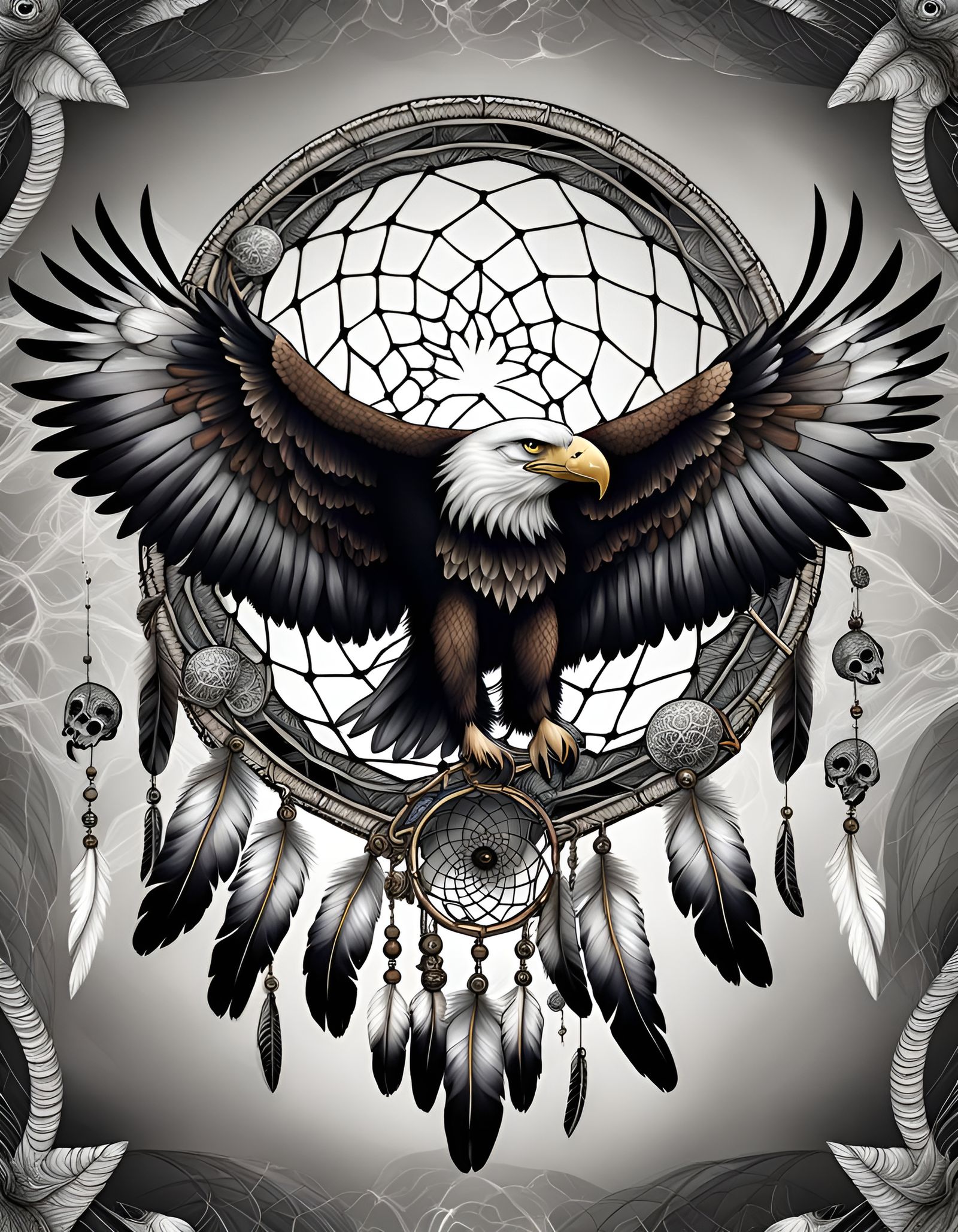 A captivating Native American dream catcher design featuring a wild ...