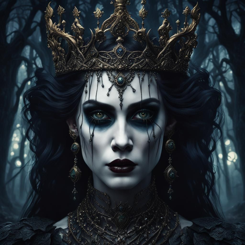 Photorealistic portrait of a majestic evil female gothic hybrid queen ...