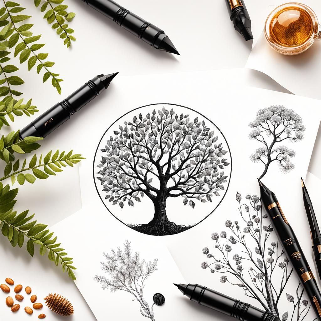 Botanical Ink Drawings of the exquisite delicate tree of life. - AI ...