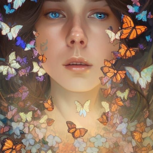 Woman surrounded by butterflies II - AI Generated Artwork - NightCafe Creator