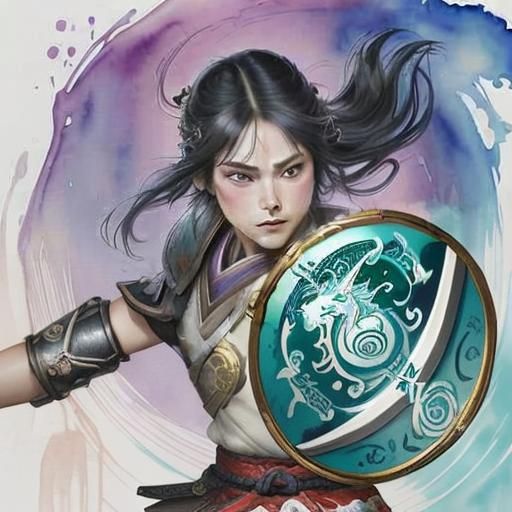 ancient ink painting of rokugan, samurai holding shield - AI Generated ...