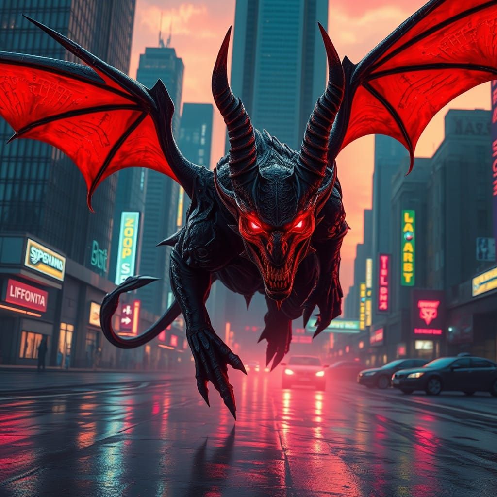 Cyberpunk demon flying - Cyberpunk Demon Takes Flight Throu...