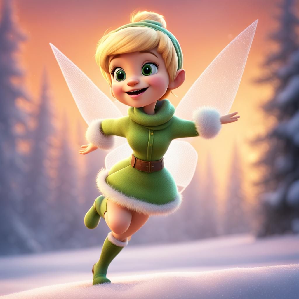 tinkerbelle on a winter's day, frolicking in the snow - AI Generated ...