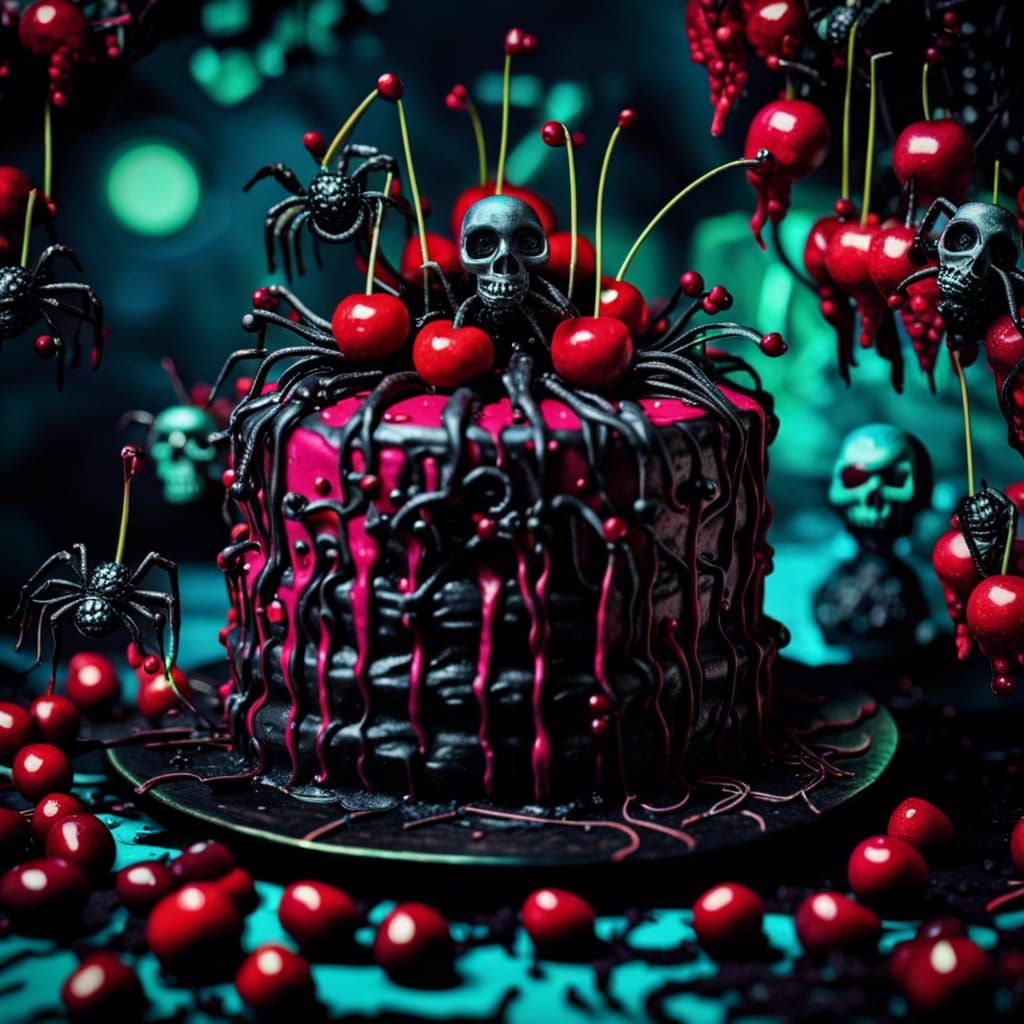Goth cherry cake - AI Generated Artwork - NightCafe Creator