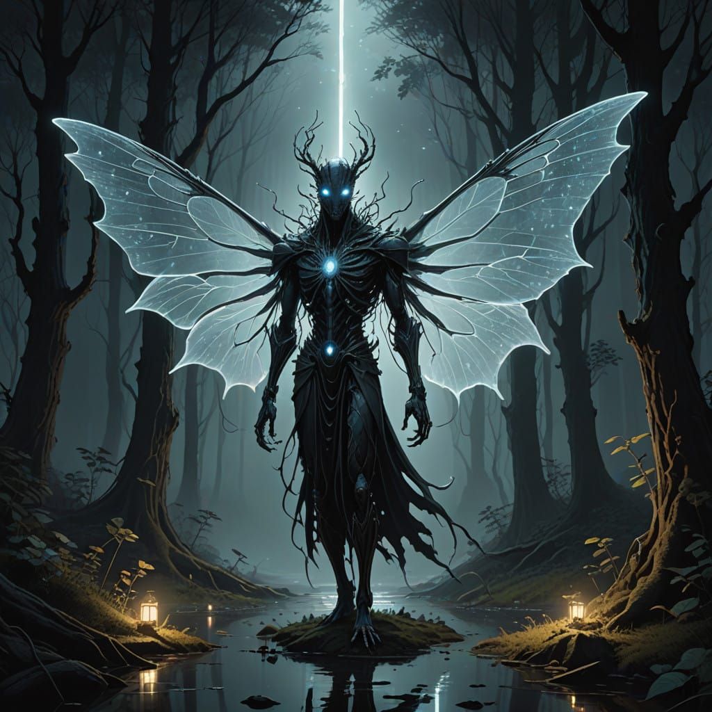 Ethereal Creature Emerges from Dark Cosmic Vortex - AI Art