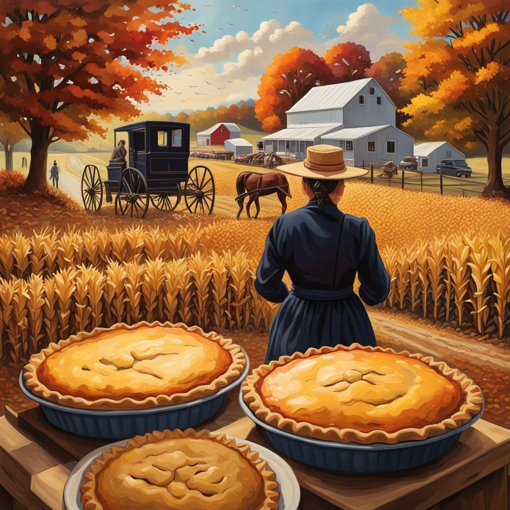 FALL Harvest in Pennsylvania Amish country with people and corn and ...
