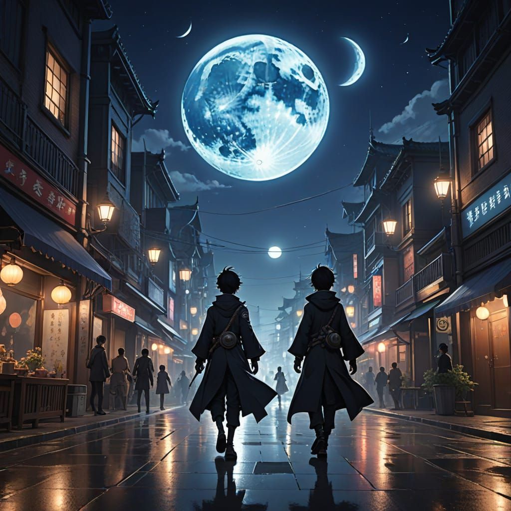 Shadowy Figures Come to Life Under Full Moonlight - AI Art