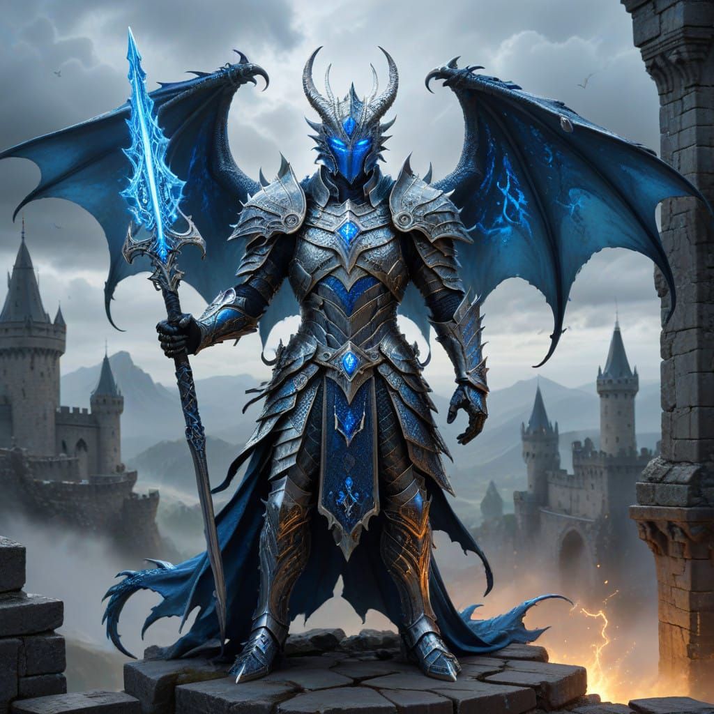 Blue Dragon Knight - Ethereal Dragon Knight in Majestic Silv...