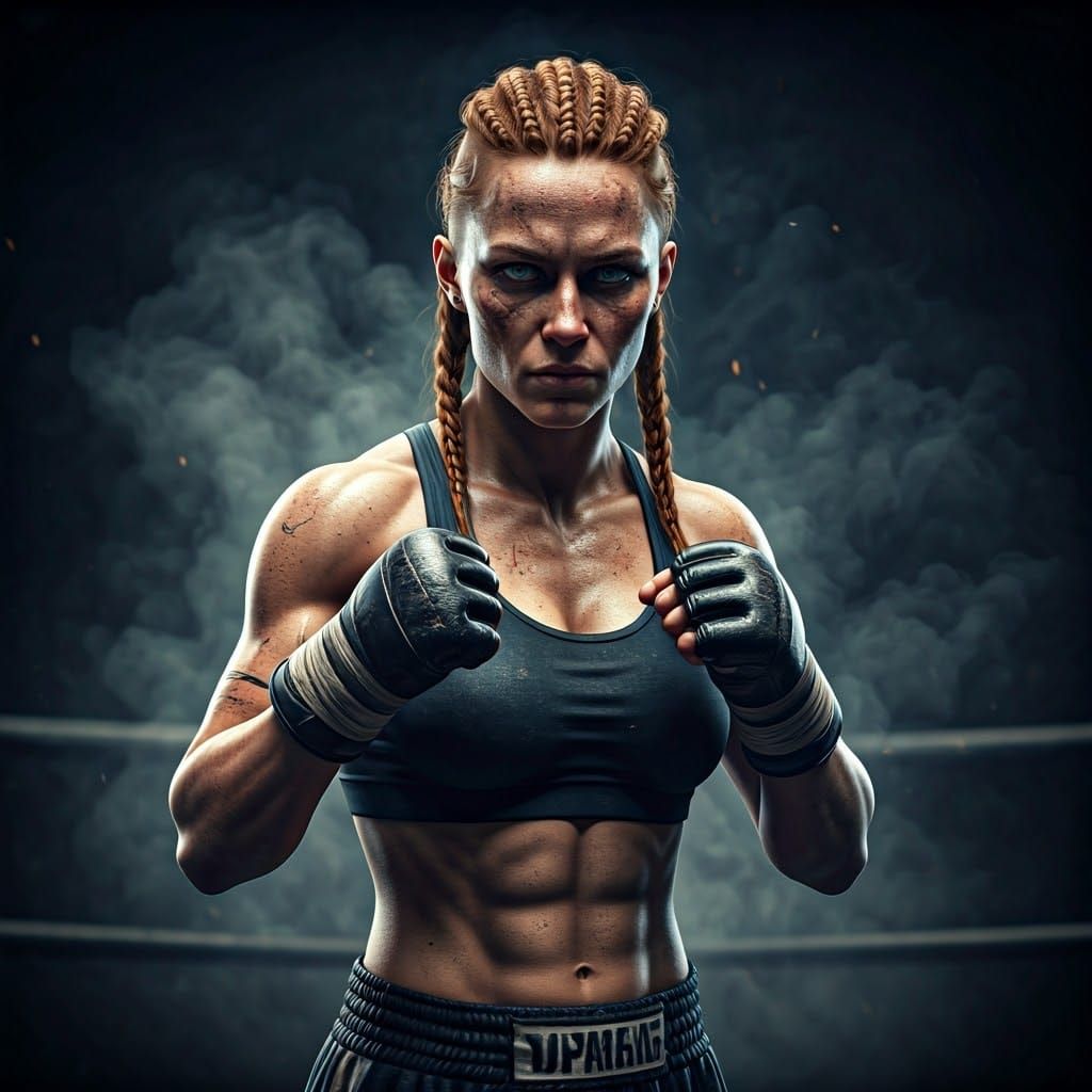 Ginger UFC Boxer in Viking Braids, Cinematic Style - AI Art