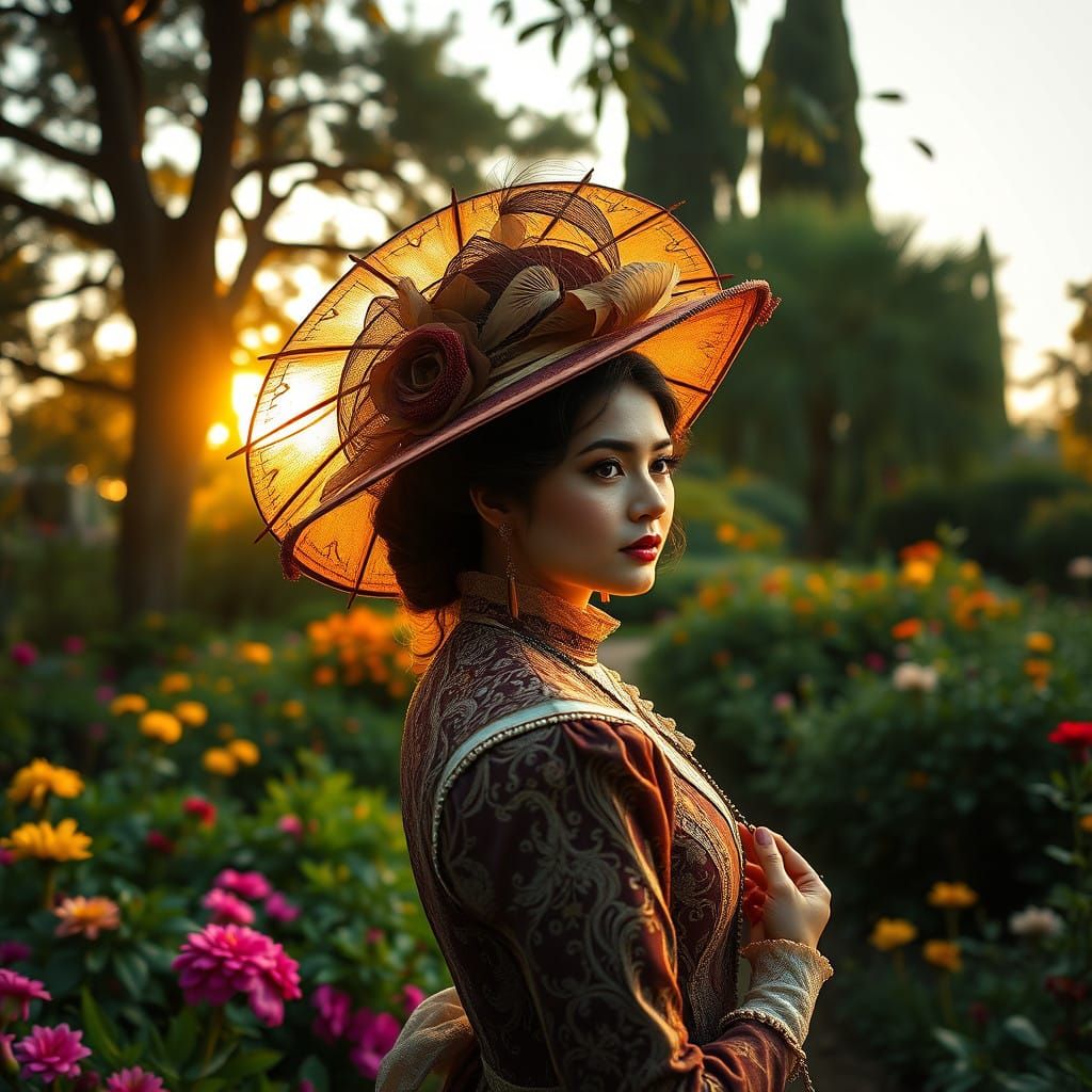 Timeless Elegance in a Golden Hour Garden - AI Art