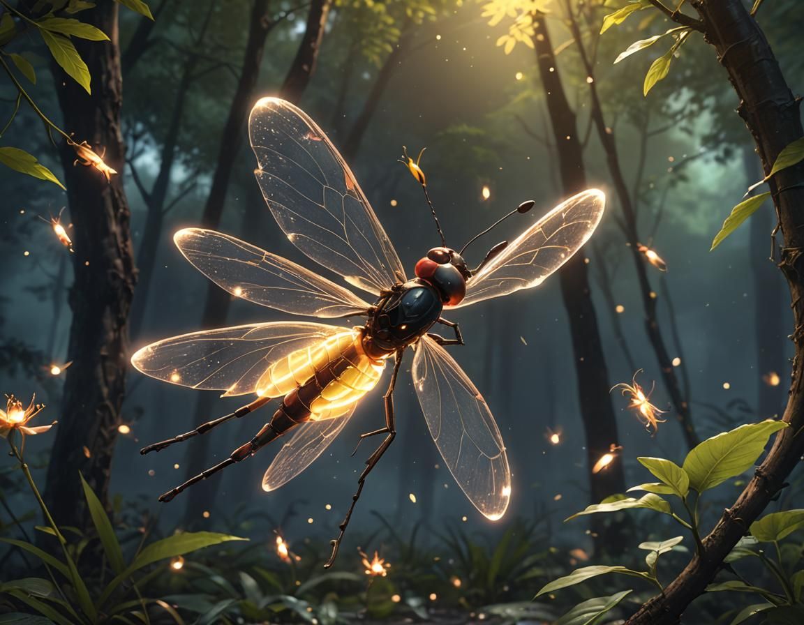 A giant firefly flying and creating art with its tail. By artist "anime ...