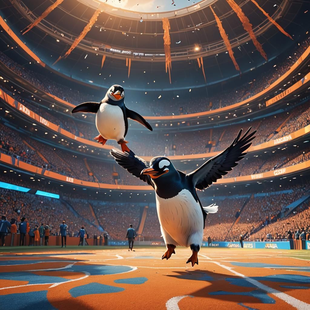 Flying Penguin Celebrated by Messi in Fantastical ... - AI Art