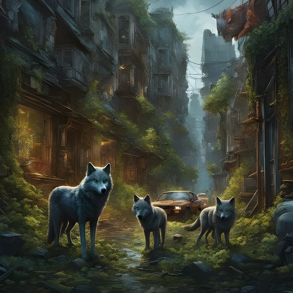 Post-apocalyptic city street wolves taking over - AI Generated Artwork ...