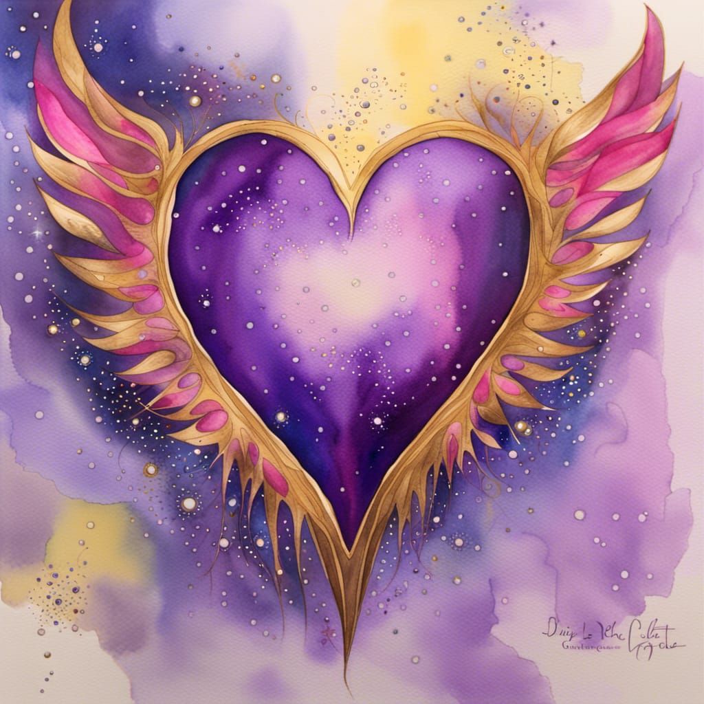 Watercolor violet Flame Heart - AI Generated Artwork - NightCafe Creator