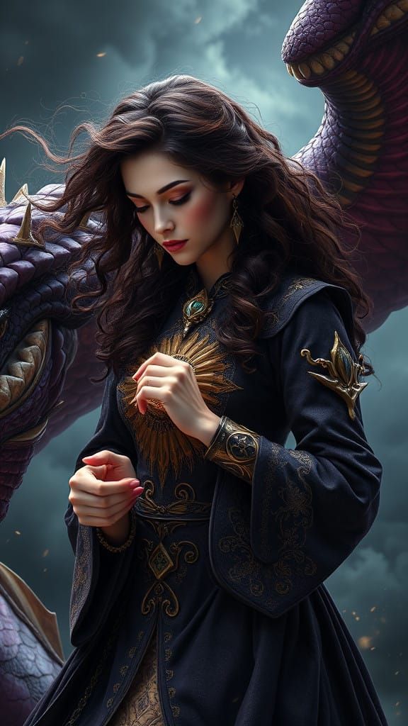 Dragon Healer - Mystical Dragon Healer in Dark Fantasy Portr...