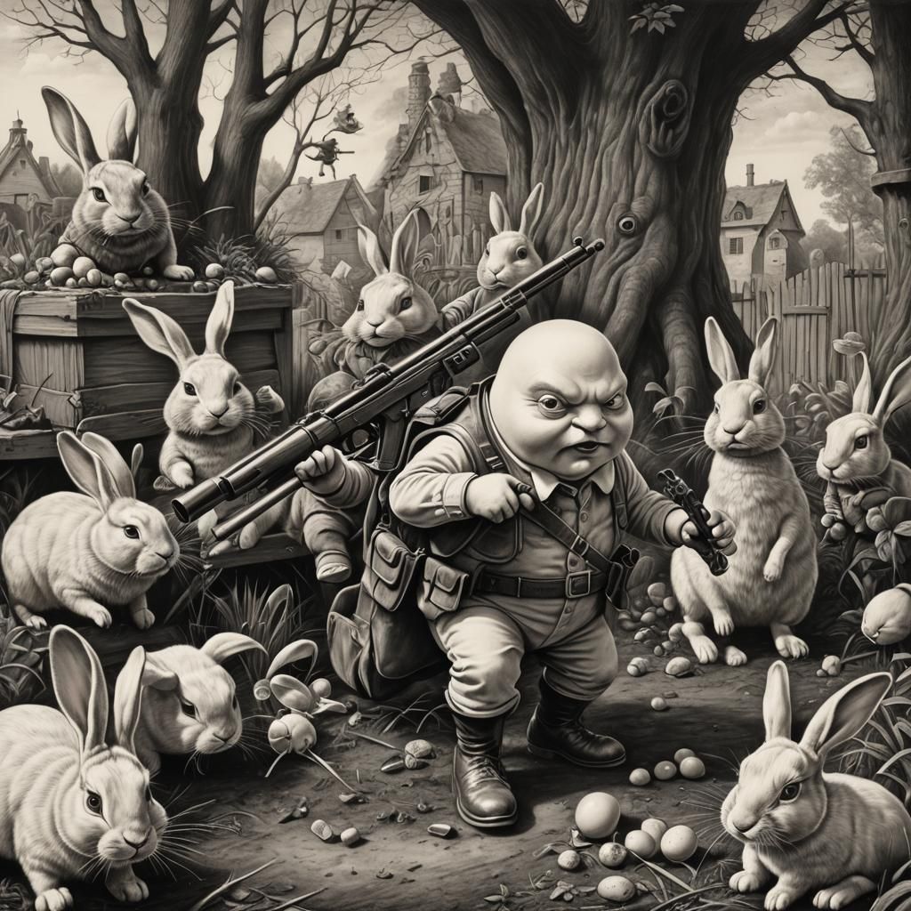 Humpty Dumpty Hunting rabbits with a gun - AI Generated Artwork ...