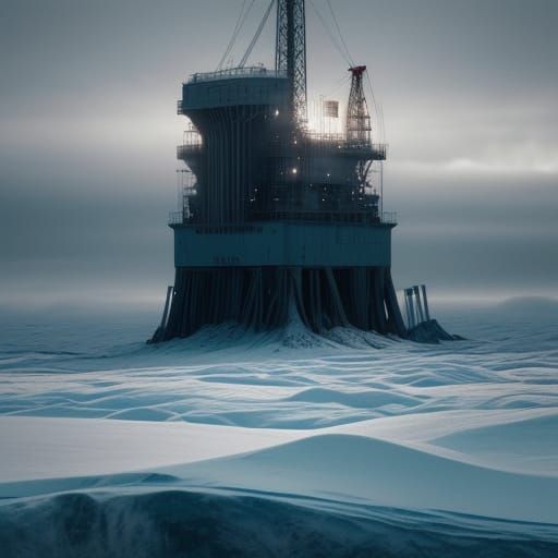 oil rig above the Arctic Circle - Majestic Oil Rig Amidst Ar...