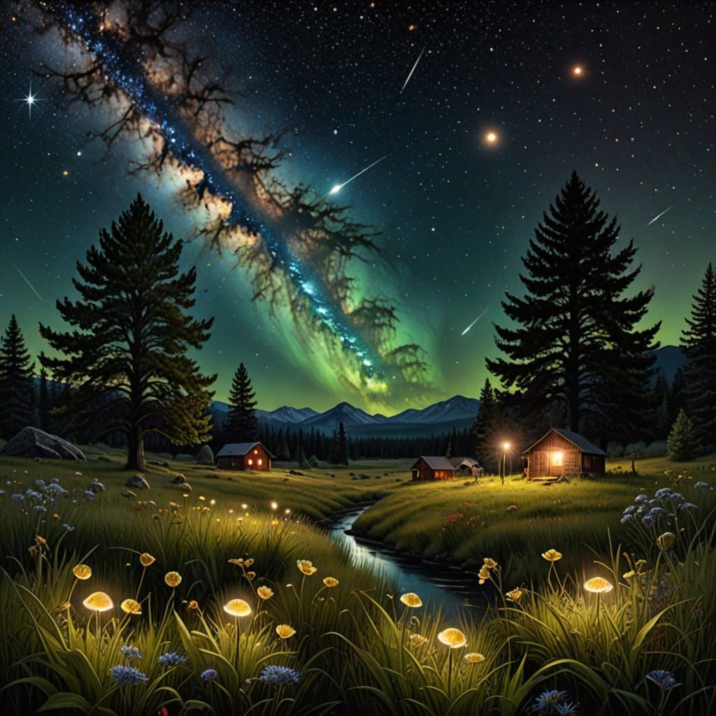Hyper Realistic Night Sky with Fireflies and Mice ... - AI Art