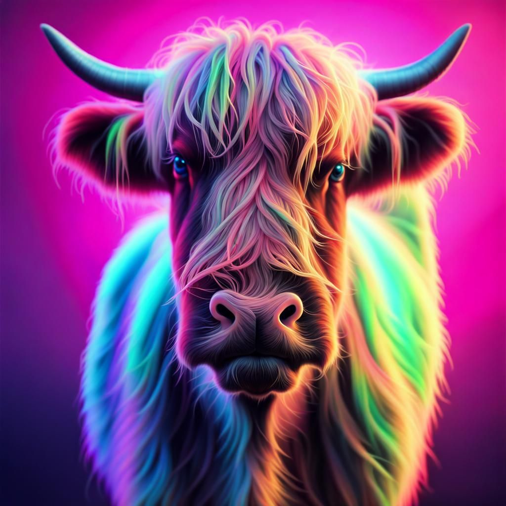 Shetland cow synthwave - AI Generated Artwork - NightCafe Creator