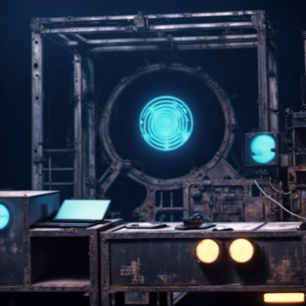 Tron console - Cyberpunk Industrial Ruins in Dark Gothic Sty...