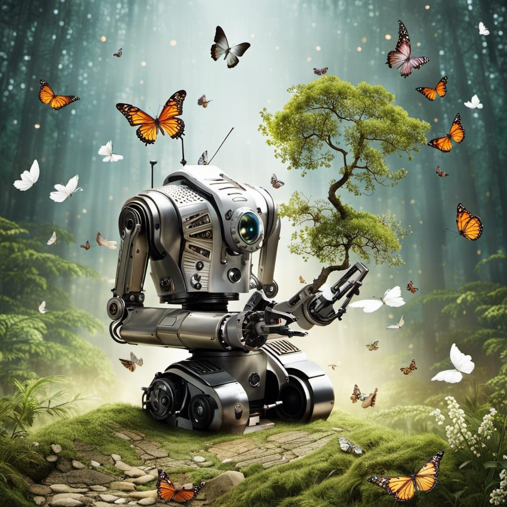 Growing Trees- Robot - AI Generated Artwork - NightCafe Creator