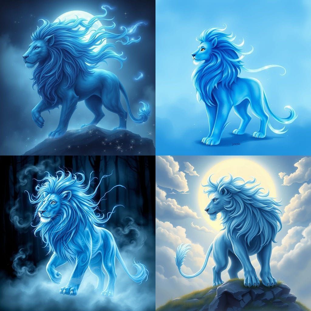 A lion patronus - Mystical Blue Lion Patronus in Wizarding S...