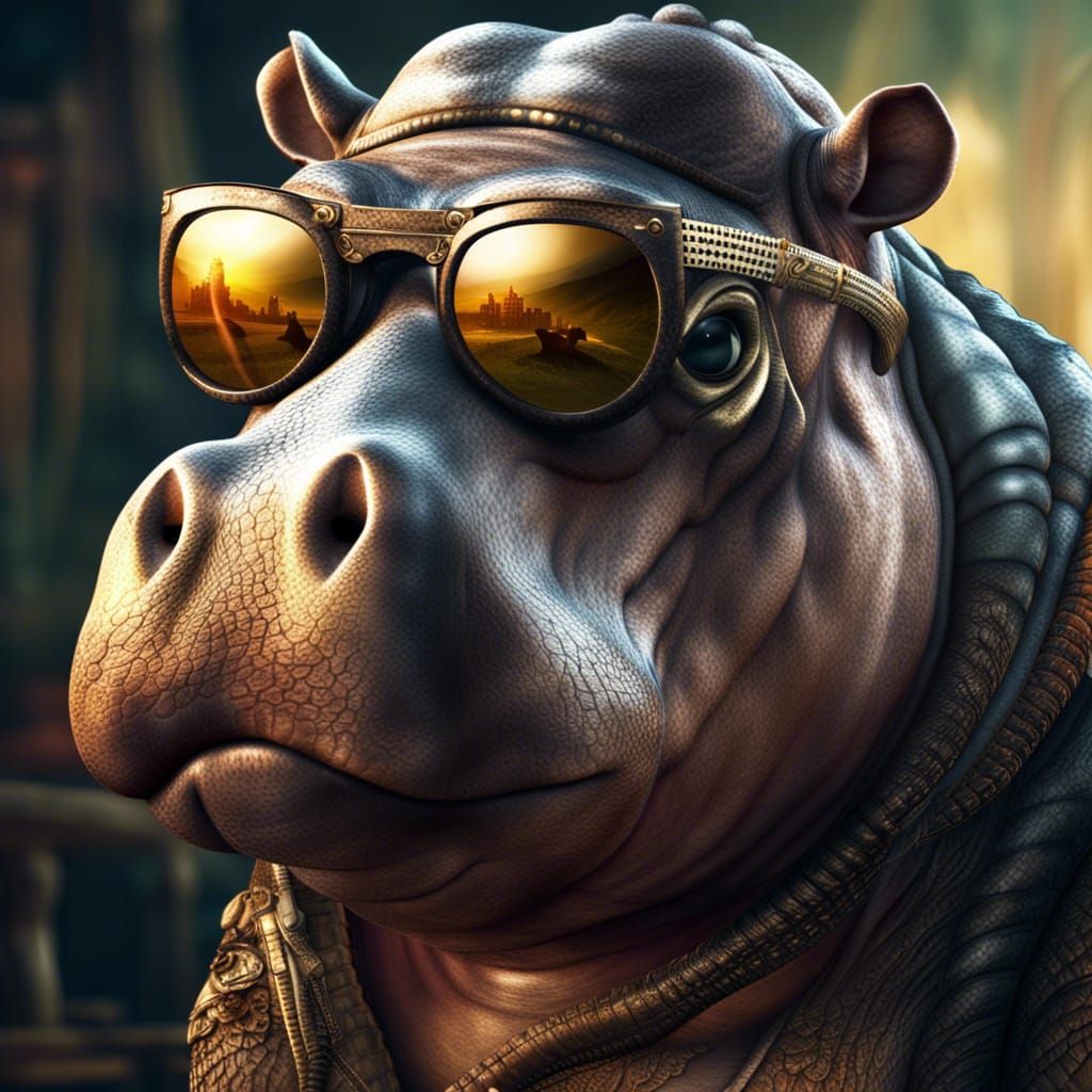 chunky hippo with sunglasses and wrinkles, - AI Generated Artwork ...