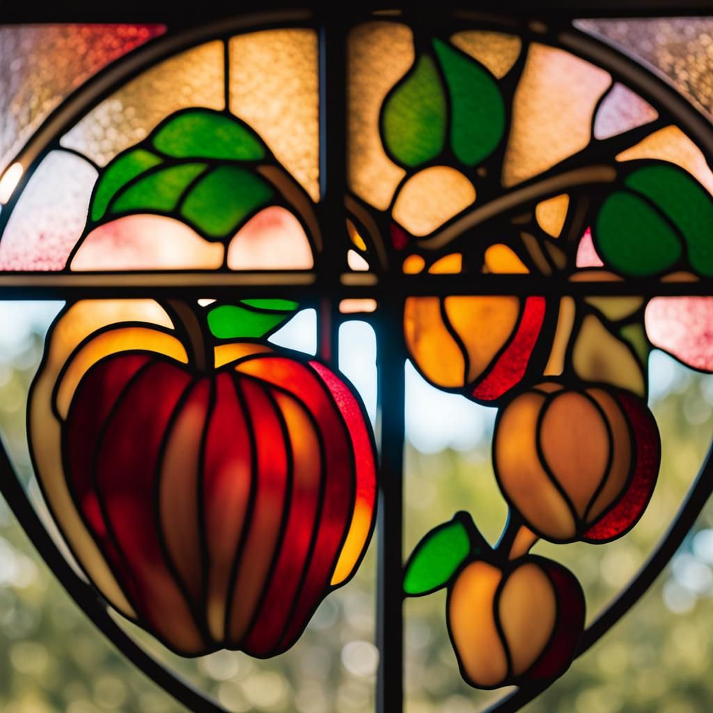 An apple-shaped stained glass window of the apple harvest - AI ...