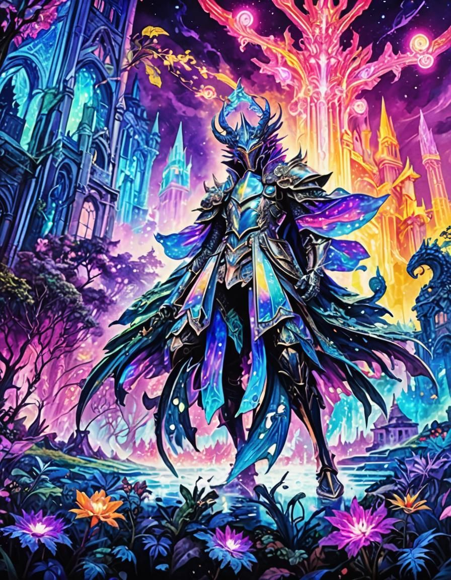 Epic Wizard Knight Casts Spell Before Overgrown Me... - AI Art