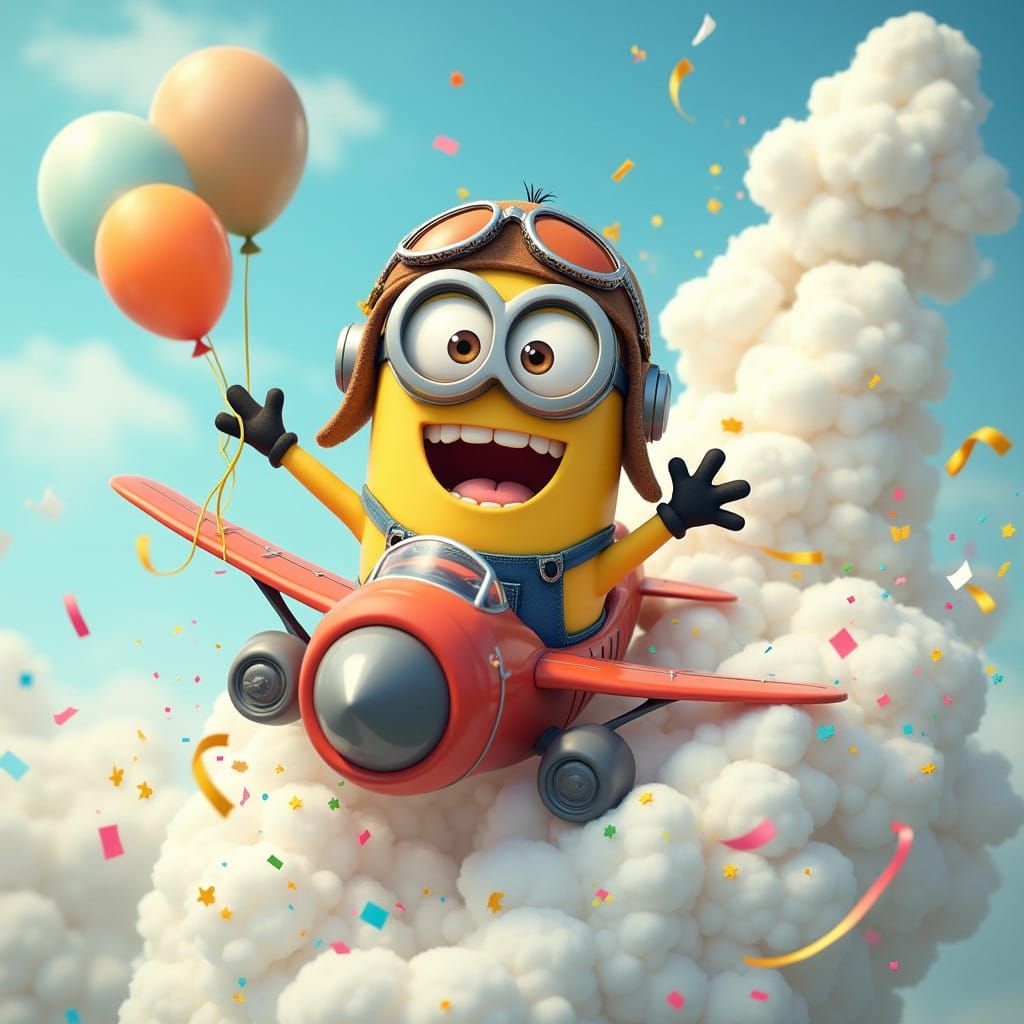 Joyful Minion Puppy Crashes Plane into Fluffy Clou... - AI Art