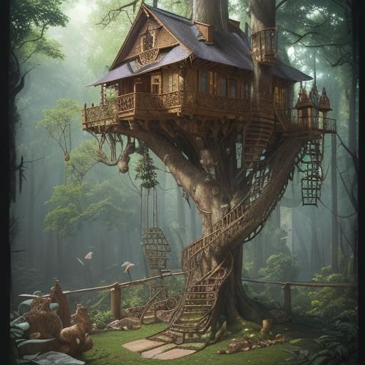 Tree house - AI Generated Artwork - NightCafe Creator