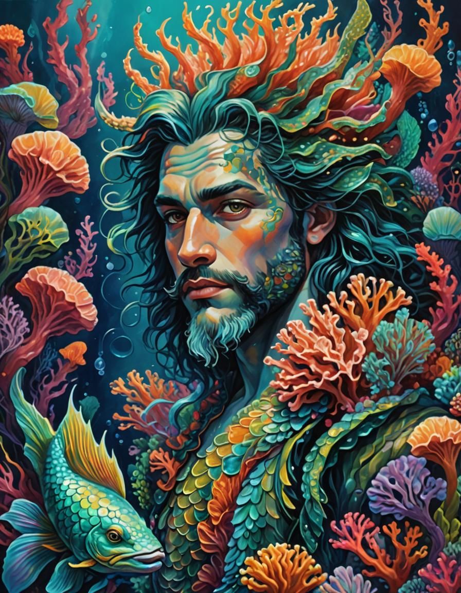 (intricately detailed imaginative acrylic paint portrait of a handsome ...