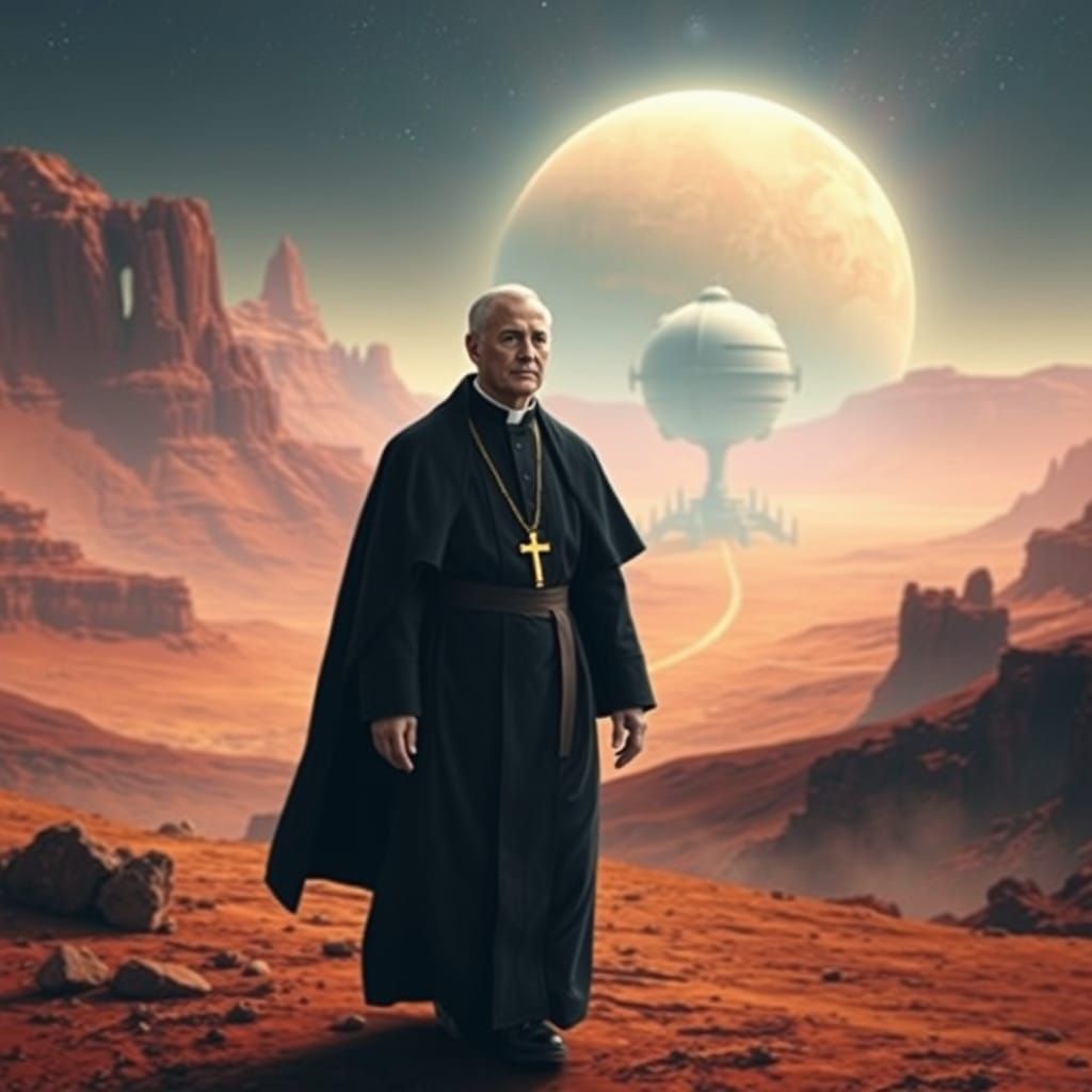 Catholic Priest Walks Toward Futuristic Mars City ... - AI Art